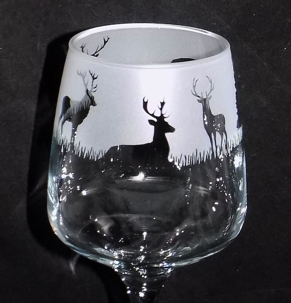 New Hand Etched 'STAG' Wine Glass With Free Gift Box - Etsy