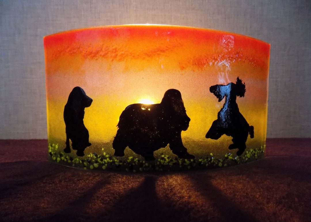 Beautiful Glass Fused "cocker Spaniel" Curved Freestanding Tea Light ...