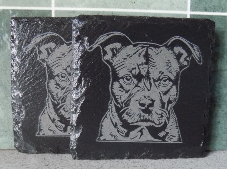 New Engraved "staffordshire BULL Terrier" Welsh Slate Drinks Coaster ...