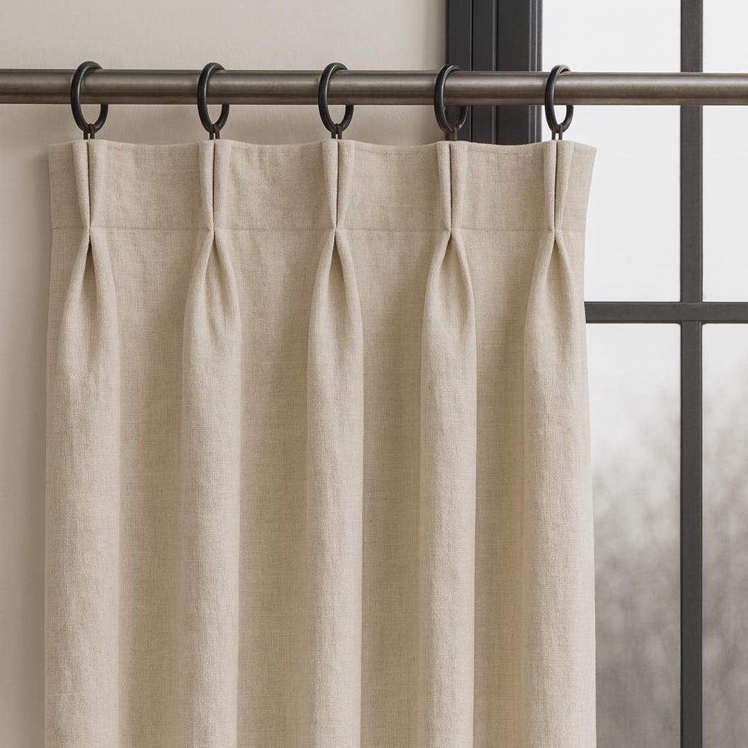 Linen Double Pinch Pleated Curtains for Living Room, Price for One ...
