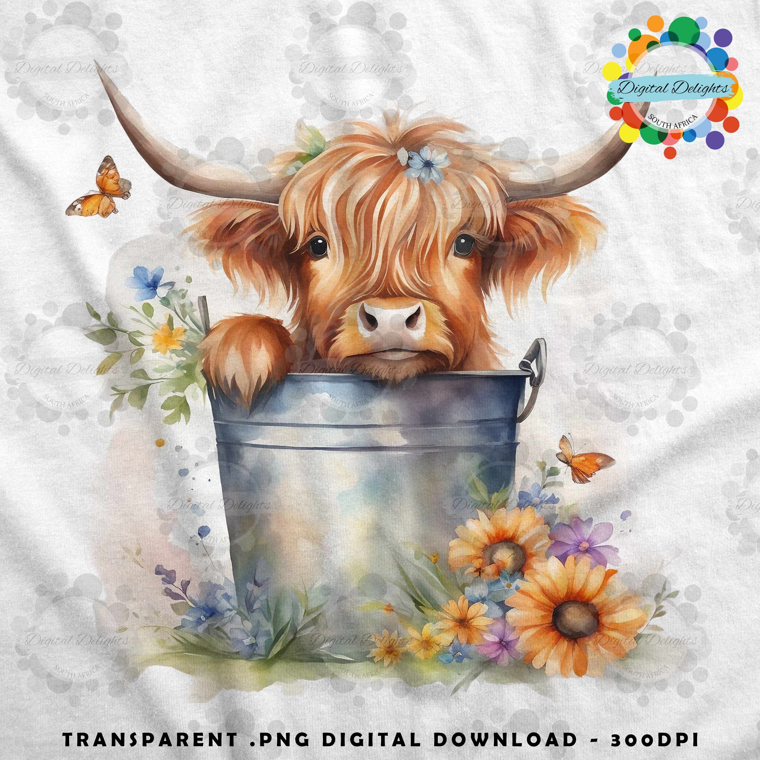 8 X High Quality Png's Format Highland Cow With Flower Crown Clipart ...