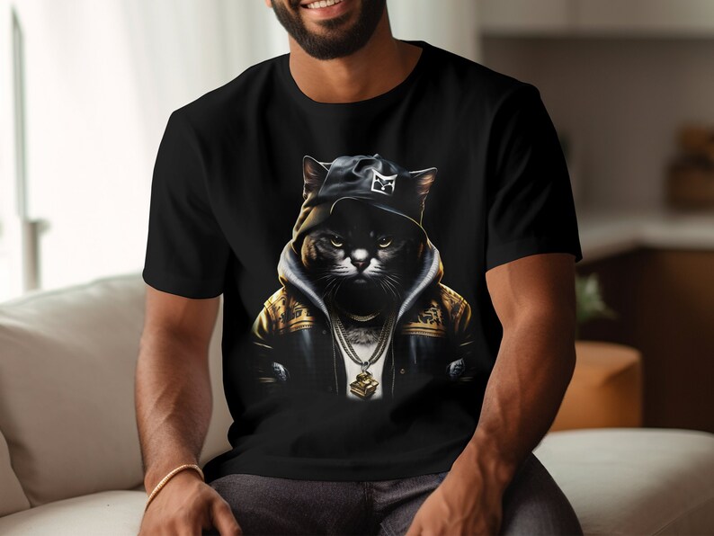 Hip Cat Halftone T-shirt Design, White Toner DTF Printing, Cool Feline ...