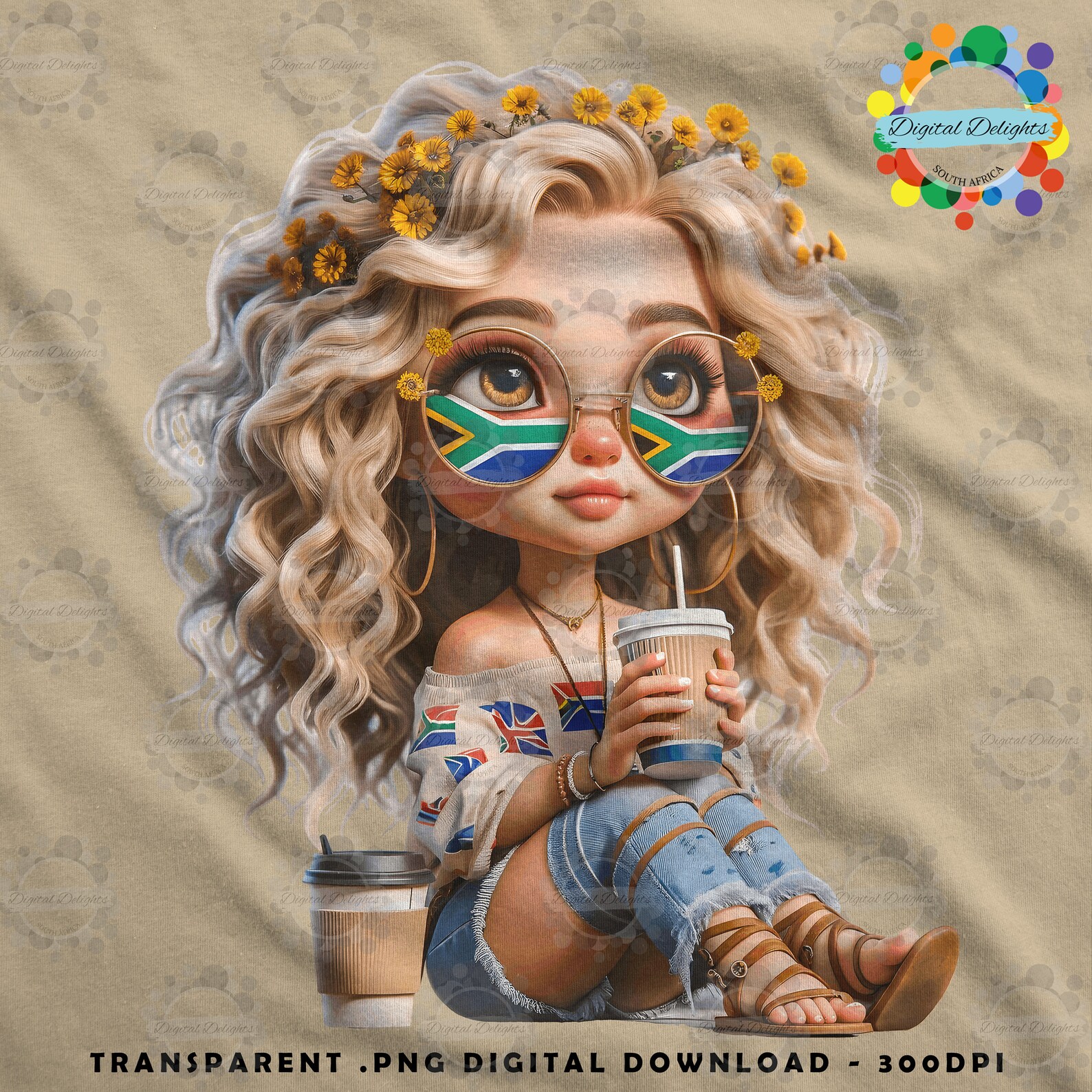 South African Hippie Girl Drinking Coffee Blonde Curly Hair, Daisy ...