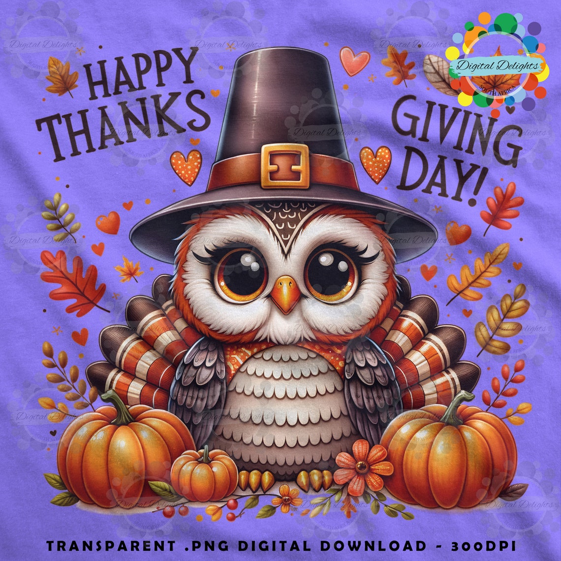 Happy Thanksgiving Day Adorable Owl With Pumpkins and Autumn Leaves ...