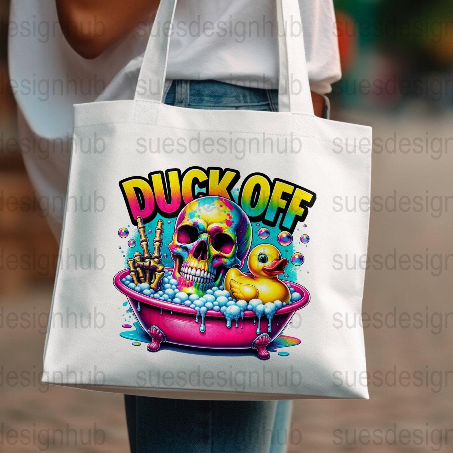 Edgy Duck off Skull Bath Art Print Vibrant Neon Rubber Ducky and Skull ...