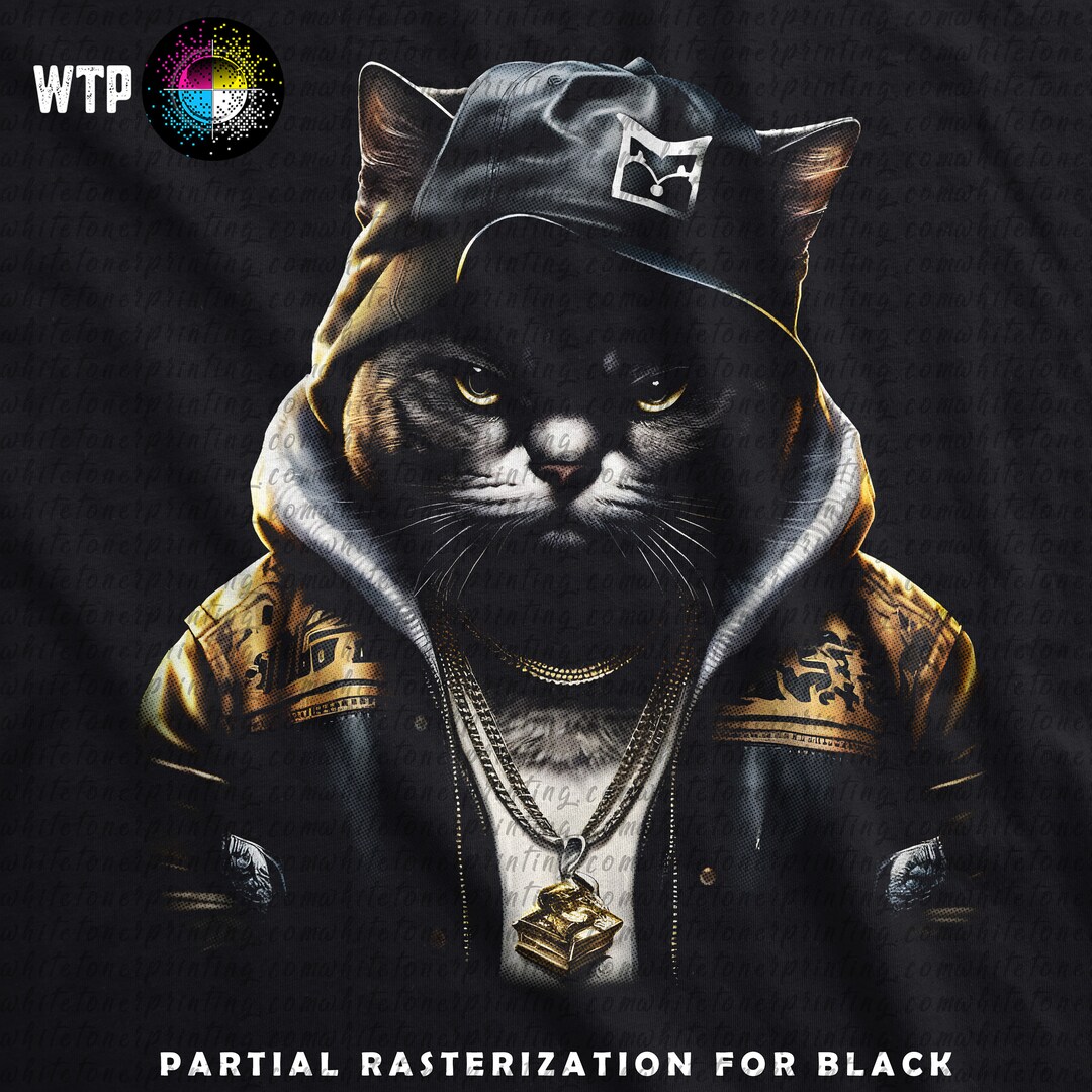 Hip Cat Halftone T-shirt Design, White Toner DTF Printing, Cool Feline ...