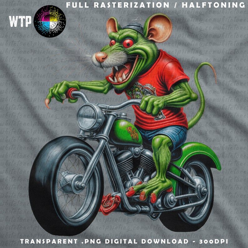 Dibujos animados de rata verde de motocicleta Arte digital con camiseta ...