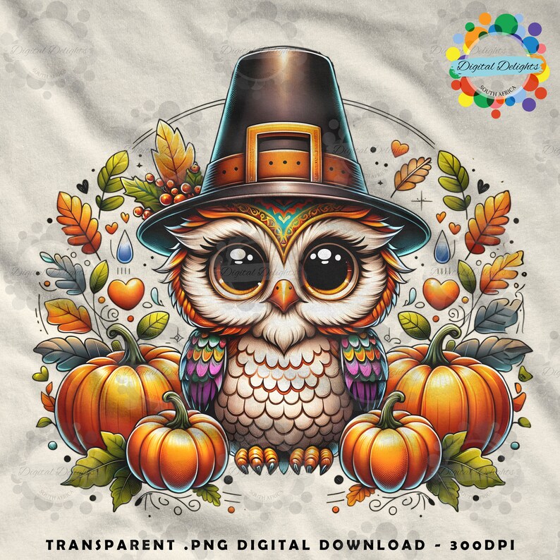 Happy Thanksgiving Day Adorable Owl With Pumpkins and Autumn Leaves ...