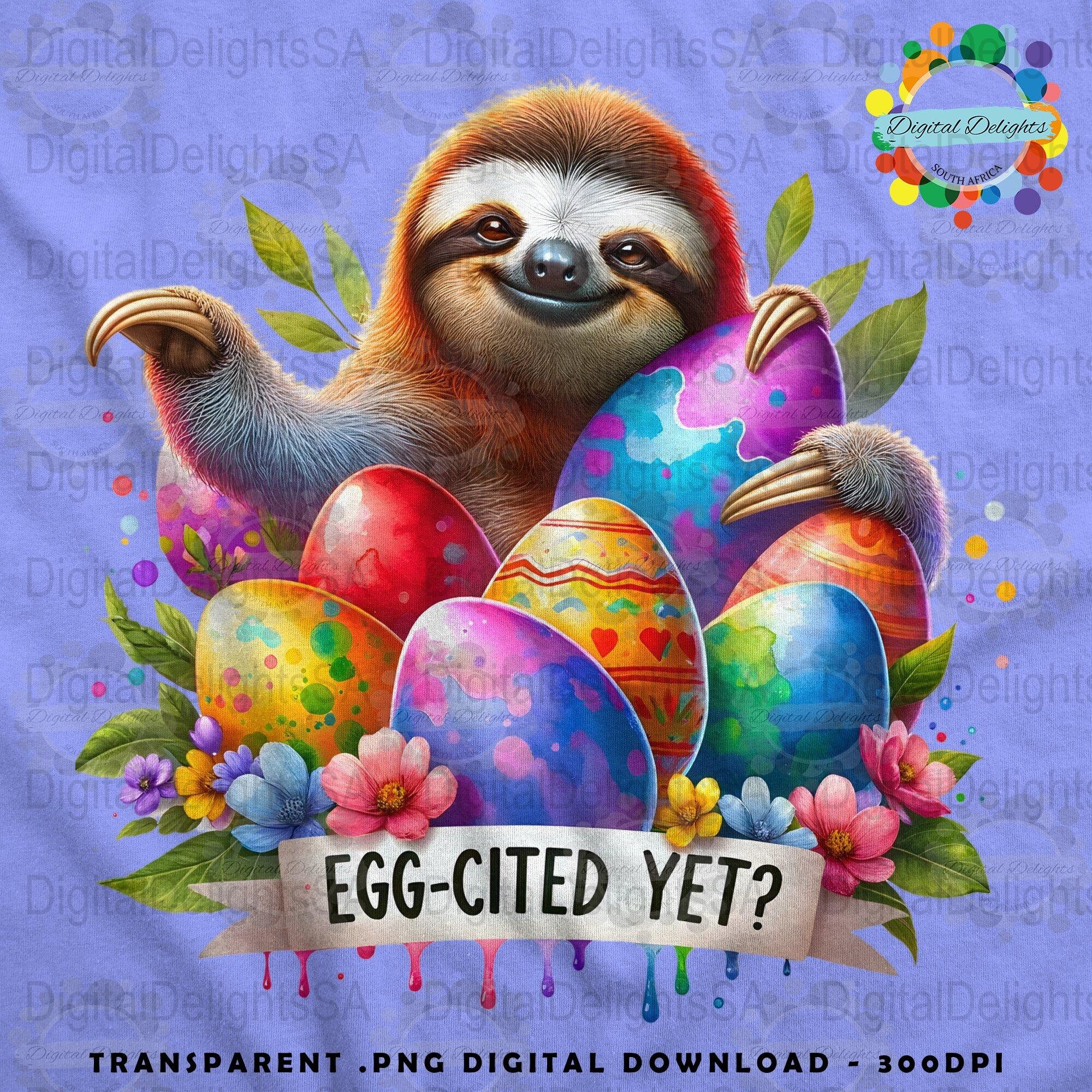 Colorful Easter Sloth Digital Art, Cute Sloth With Painted Eggs Festive ...
