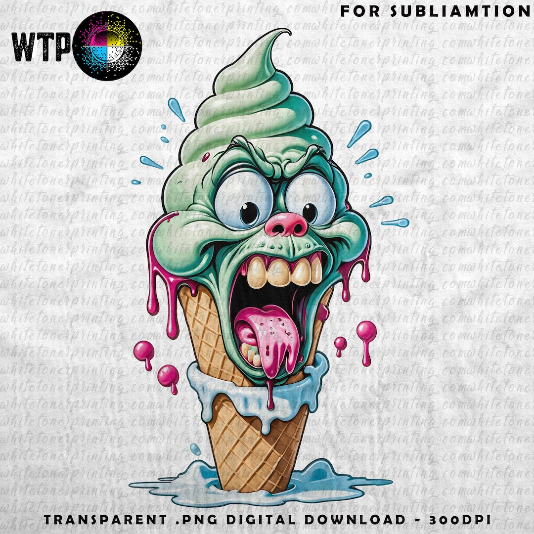 Cartoon Zombie Ice Cream Cone Sublimation Design, Digital Download for ...