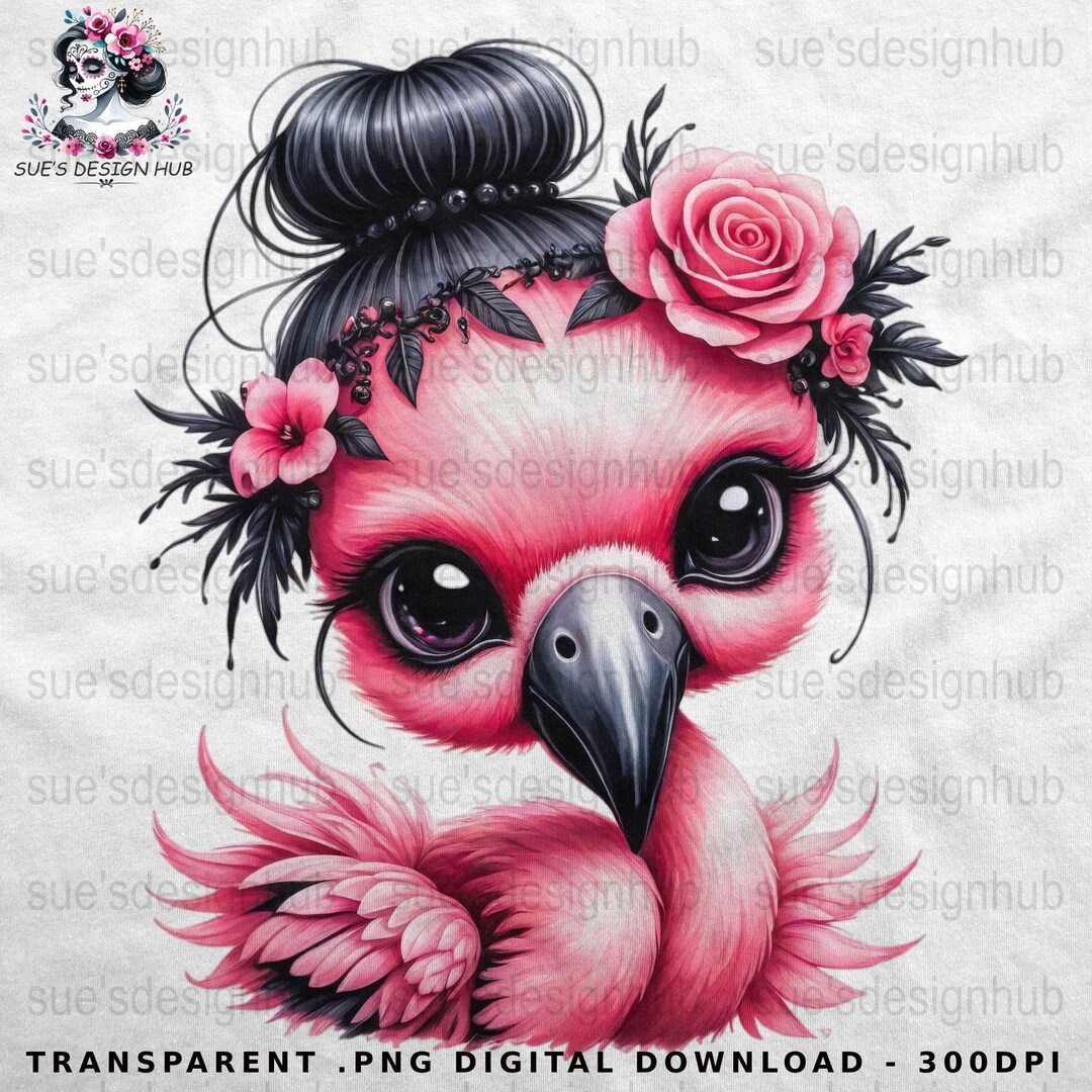Gothic Pink Flamingo Digital Art, Floral Crown Cute Bird, High ...