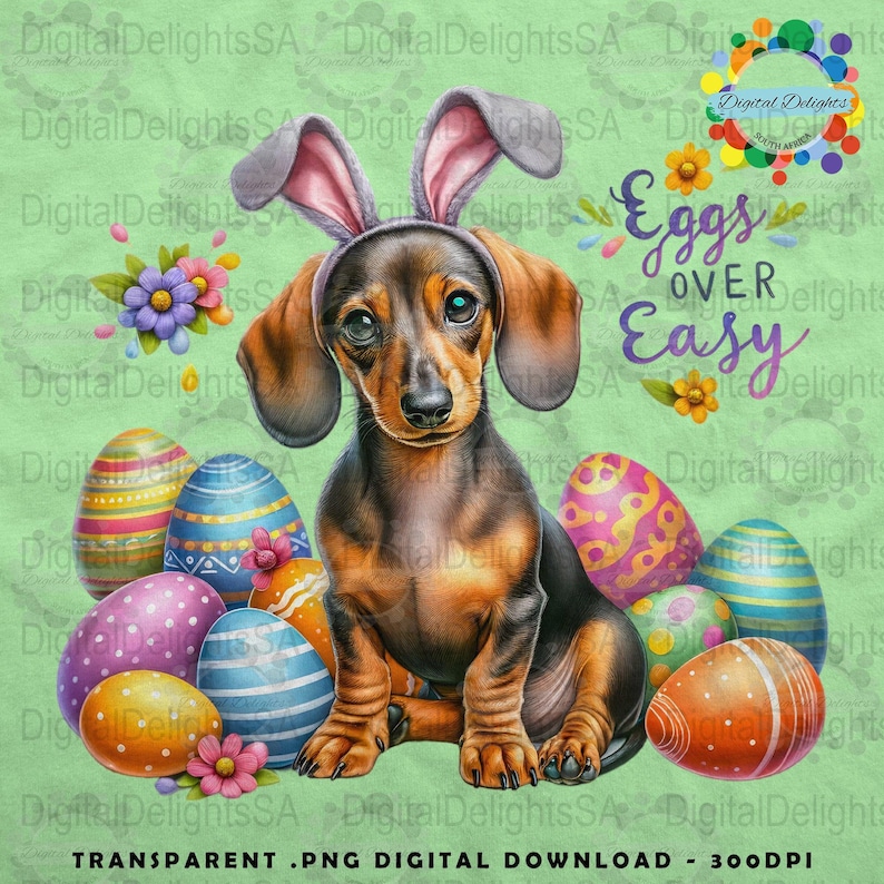Easter Dachshund Digital Art, Cute Puppy With Bunny Ears, Spring ...