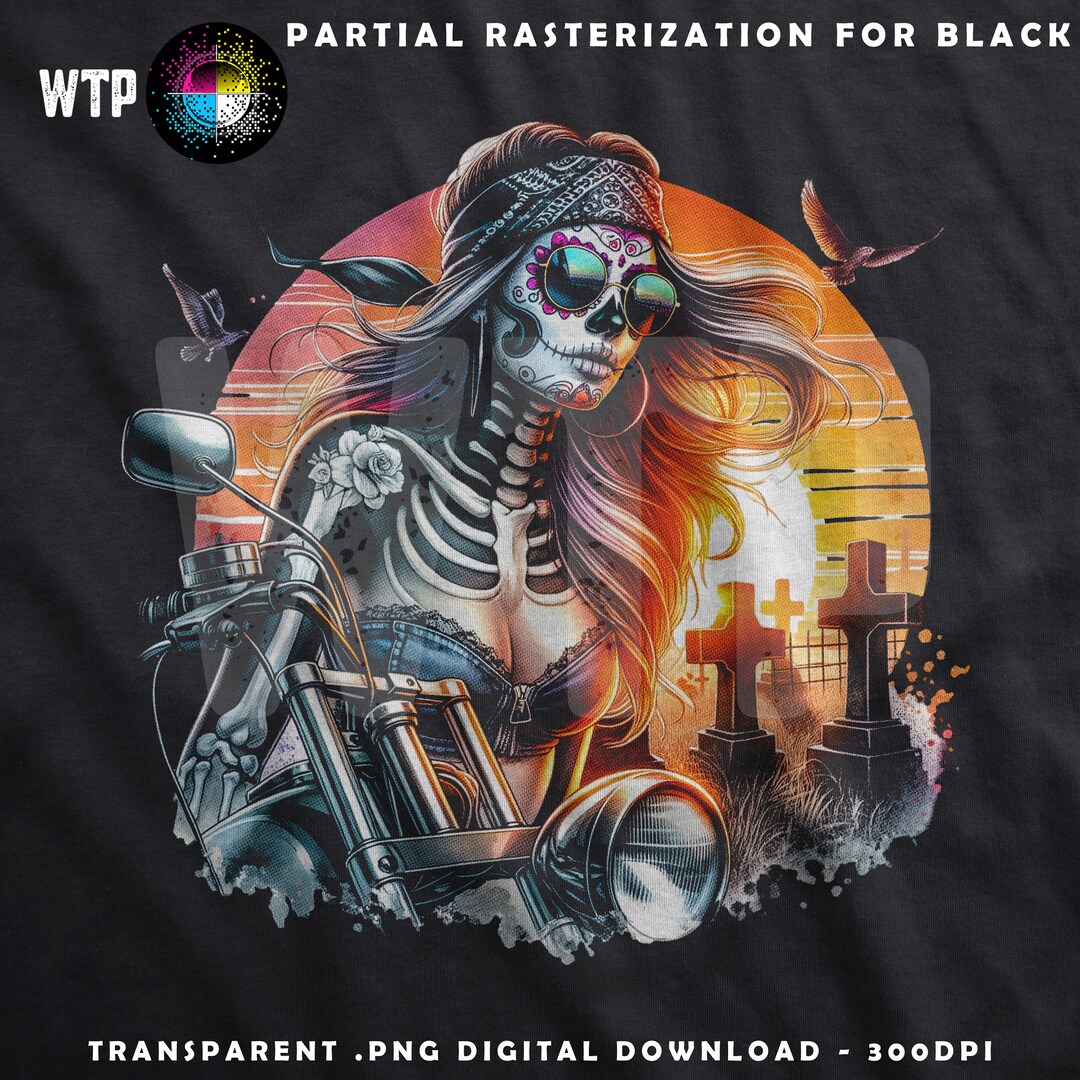 Halftone Skull Biker T-shirt Design Bundle 4 X PNG Retro Motorcycle Sunset Graphic, Urban ...