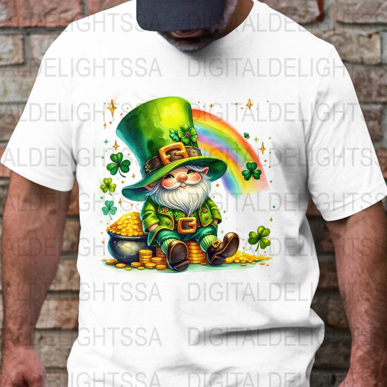 St. Patrick's Day Cute Leprechaun With Rainbow and a Pot of Gold ...