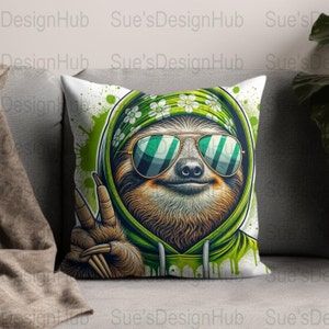 Cool Sloth PNG, Funny Sloth Art, Hipster Sloth Print, Peace Sign Sloth ...