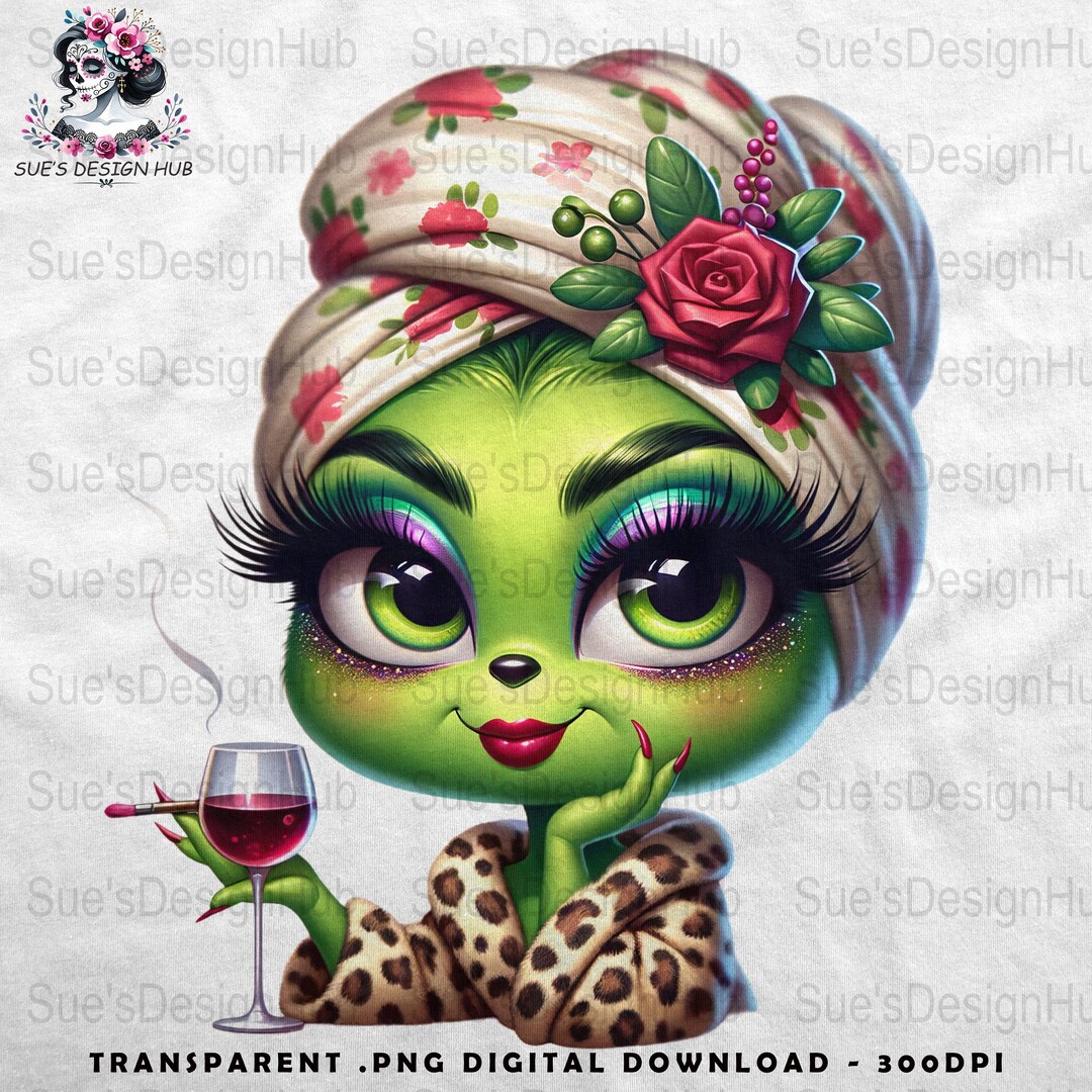 Cartoon Alien Drinking Wine Relaxing, Cute Digital Sublimation Design ...