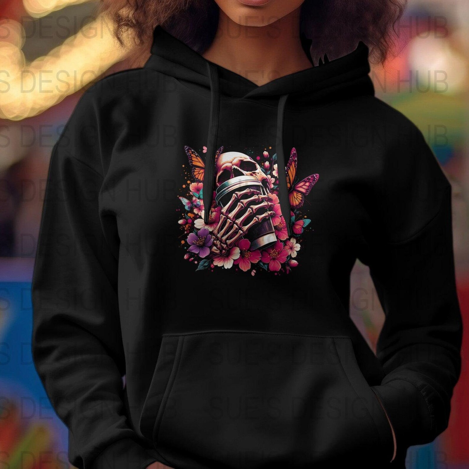 Floral Butterfly Coffee Cup PNG, White Toner 300dpi, DTF Halftoned ...