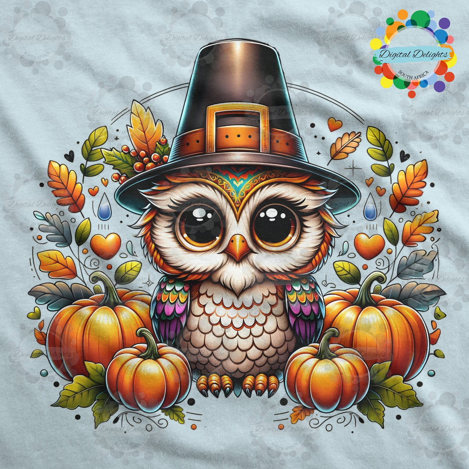 Happy Thanksgiving Day Adorable Owl With Pumpkins and Autumn Leaves ...