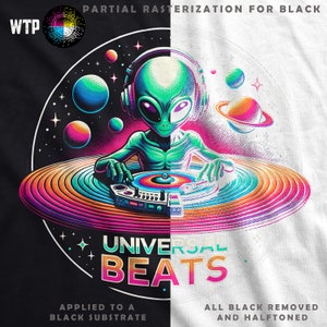 Alien DJ Art Neon Planetary Rings Spin, Digital Illustration on White ...