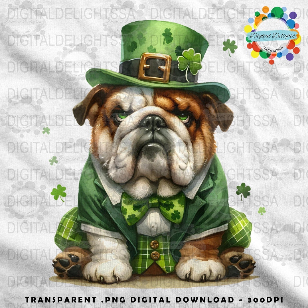 St. Patrick's Day Bulldog Clipart, Cute Dog in Green Hat, Sublimation ...