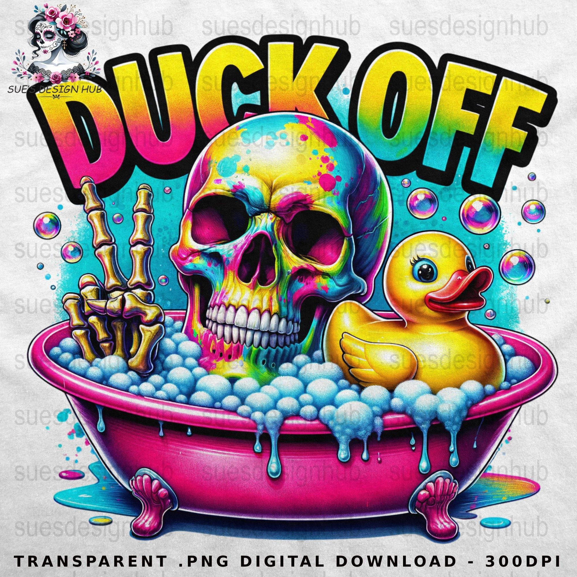 Edgy Duck off Skull Bath Art Print Vibrant Neon Rubber Ducky and Skull ...