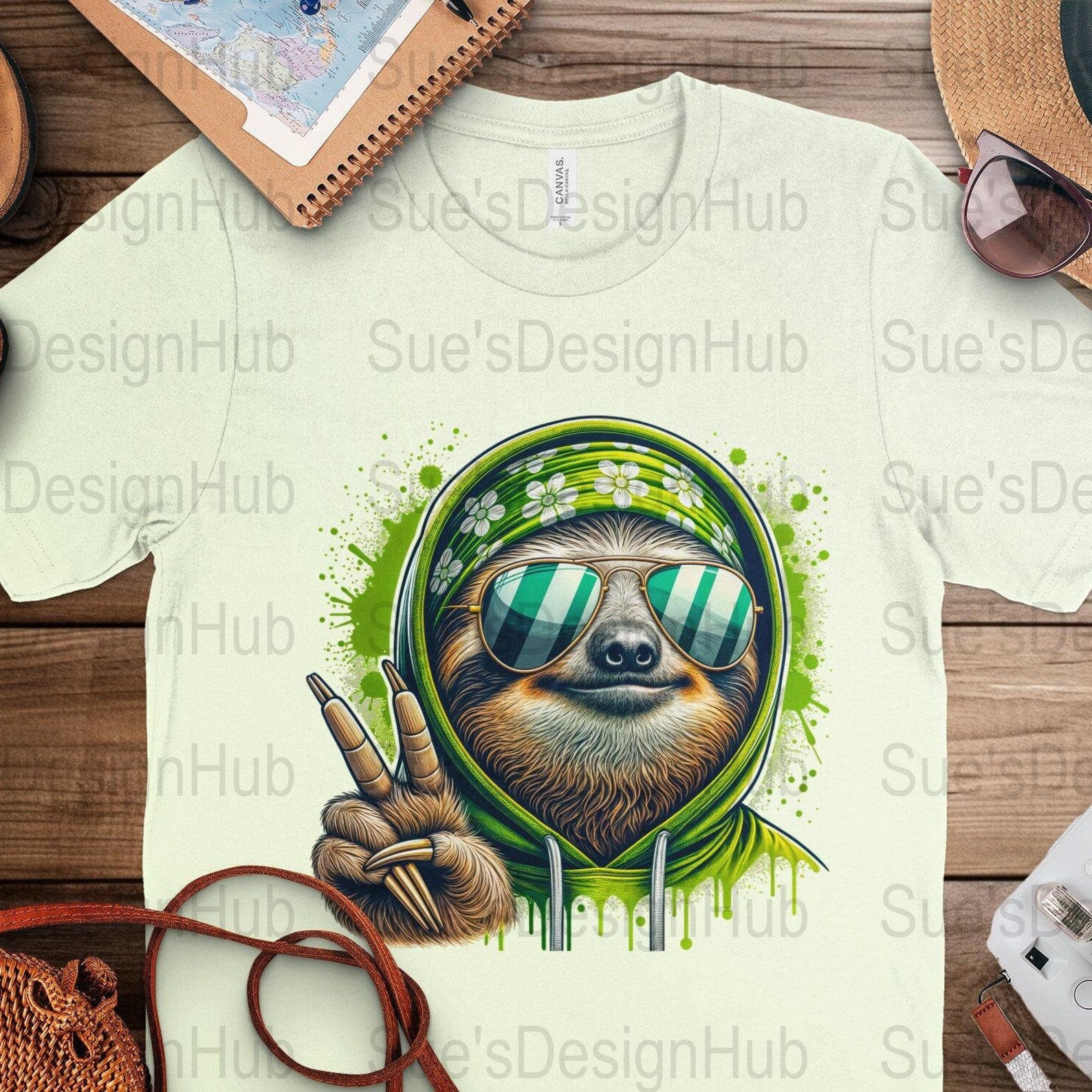 Cool Sloth PNG, Funny Sloth Art, Hipster Sloth Print, Peace Sign Sloth ...