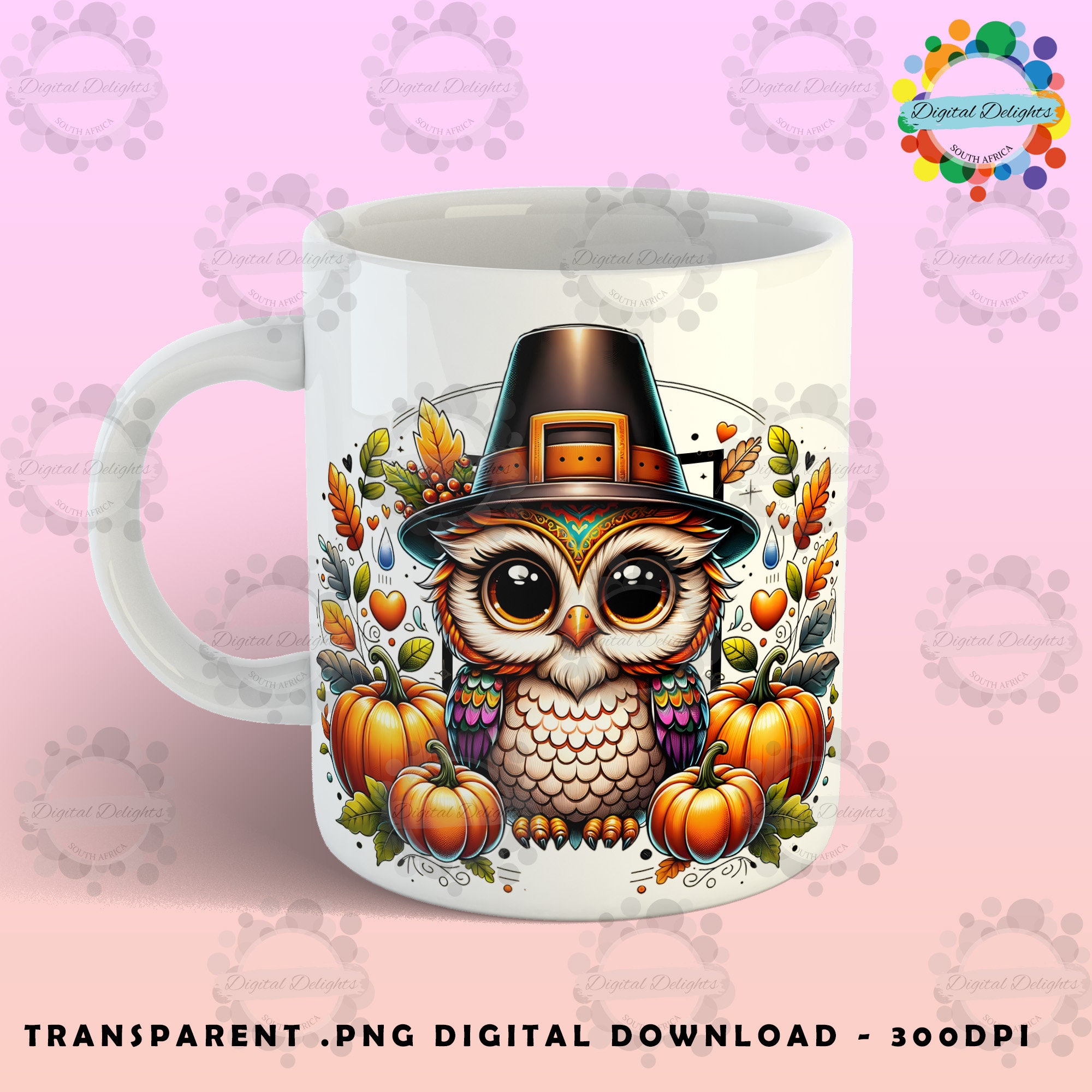 Happy Thanksgiving Day Adorable Owl With Pumpkins and Autumn Leaves ...