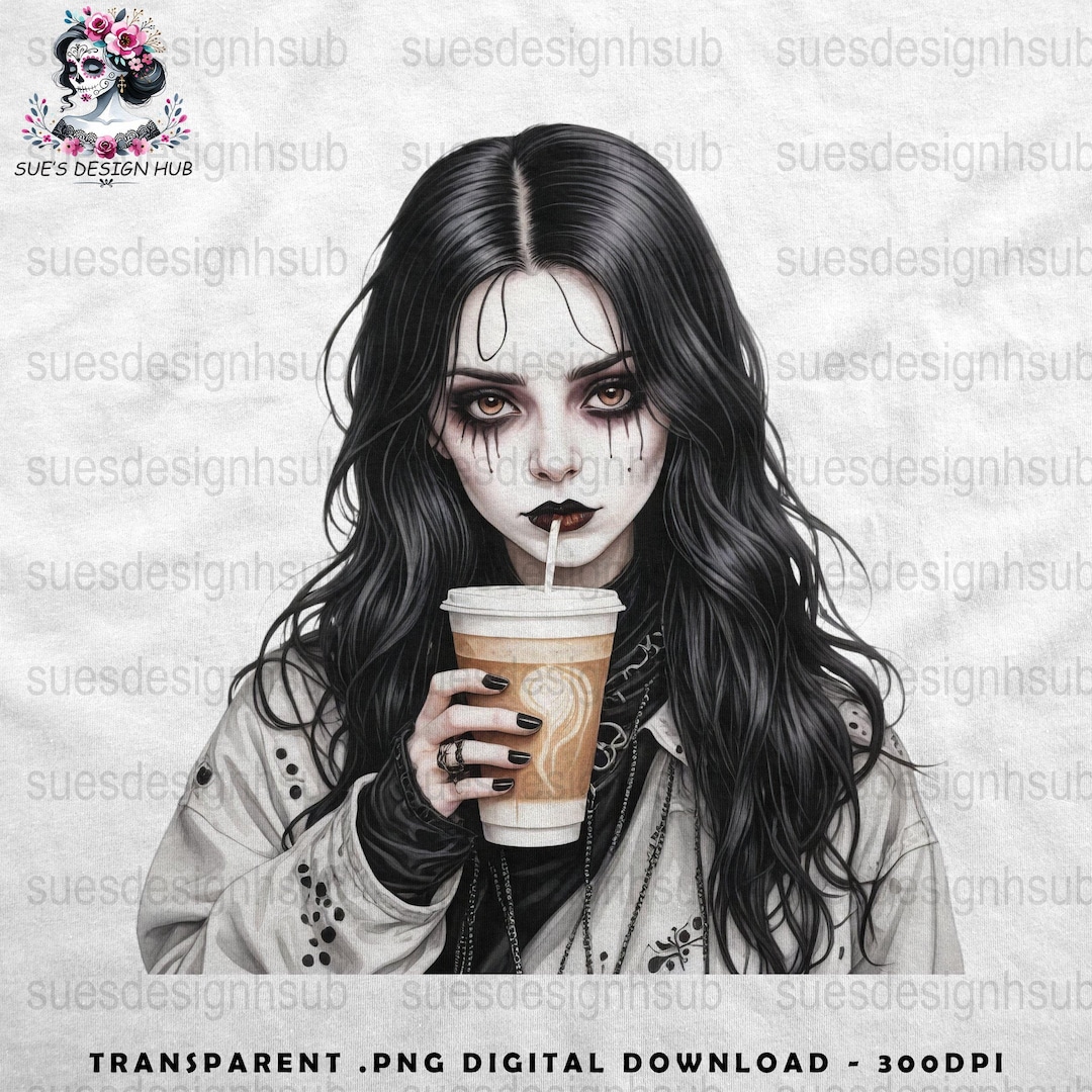 Goth Girl Drinking Coffee Illustration, Perfect for Sublimation, Goth ...