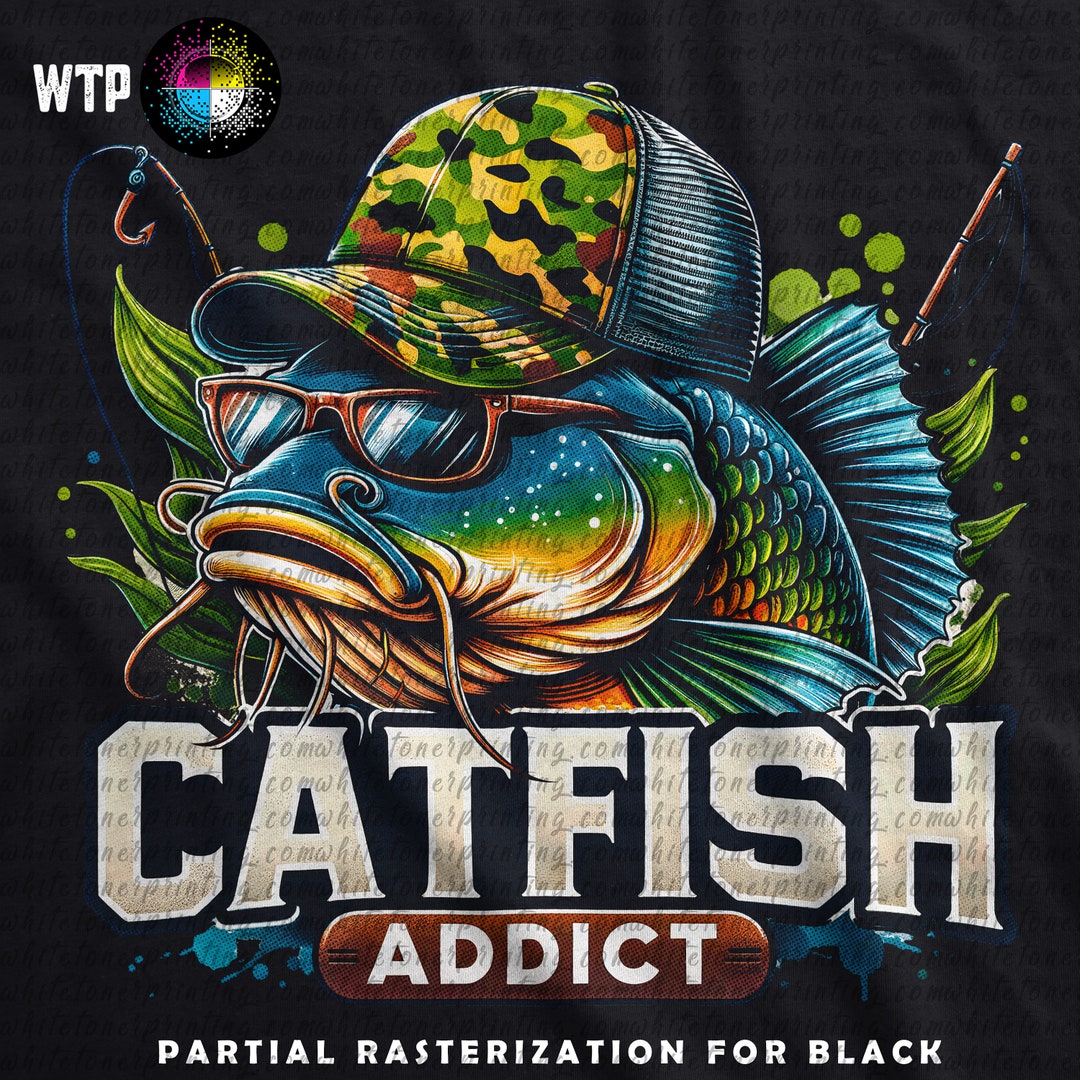 Camo Cap Catfish Design 'catfish Addict' Fishing Art for DTF, White ...