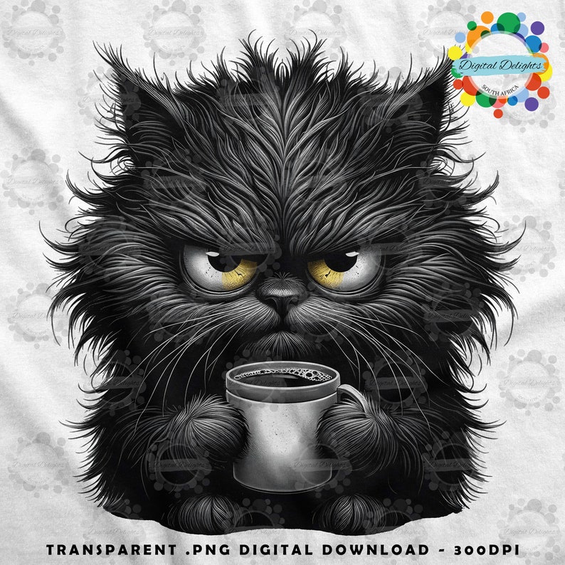 Adorable Grumpy Cat Coffee Moment Sublimation, DTF Printing Digital ...