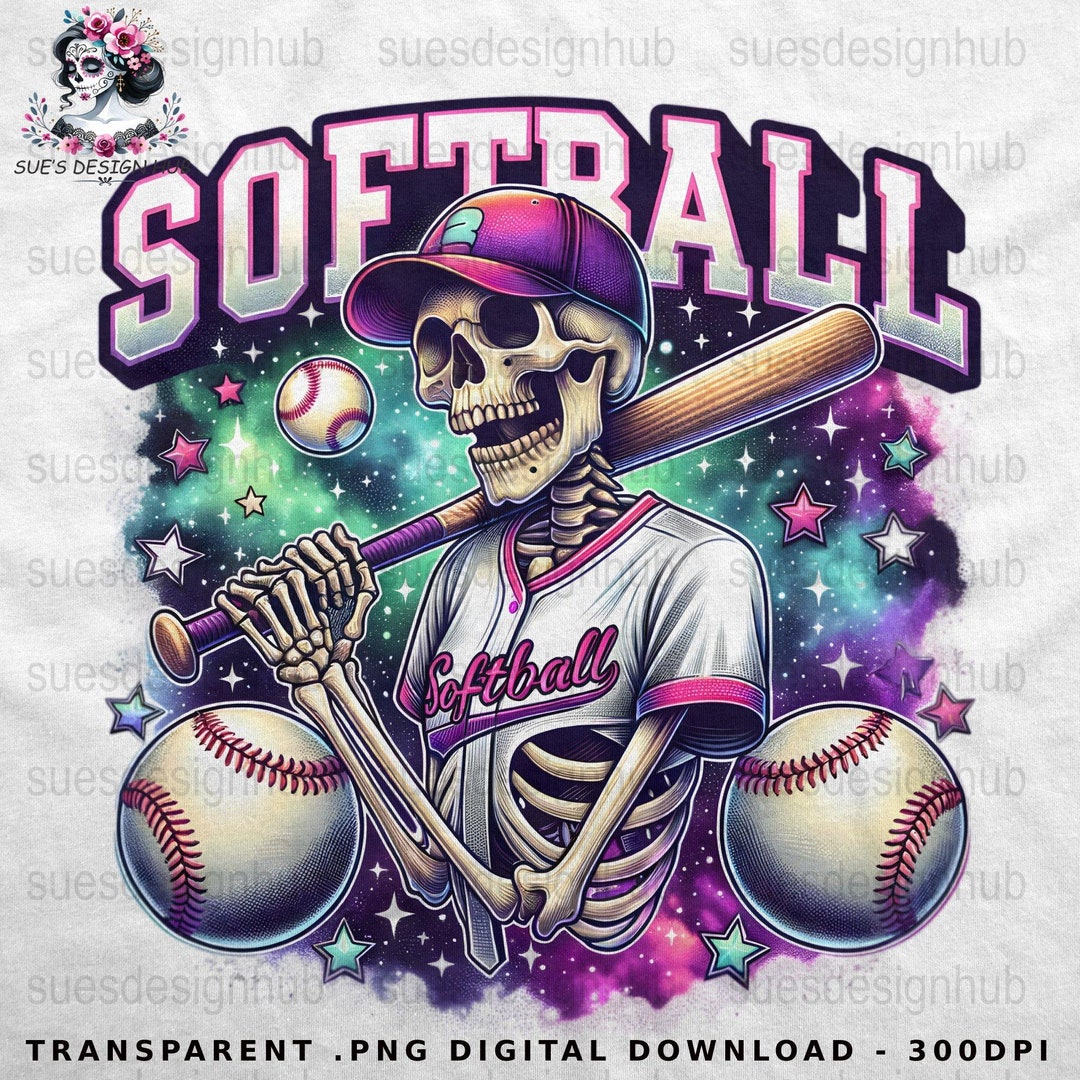 Cosmic Softball Skeleton Digital Galactic Baseball Skull , Space Theme ...