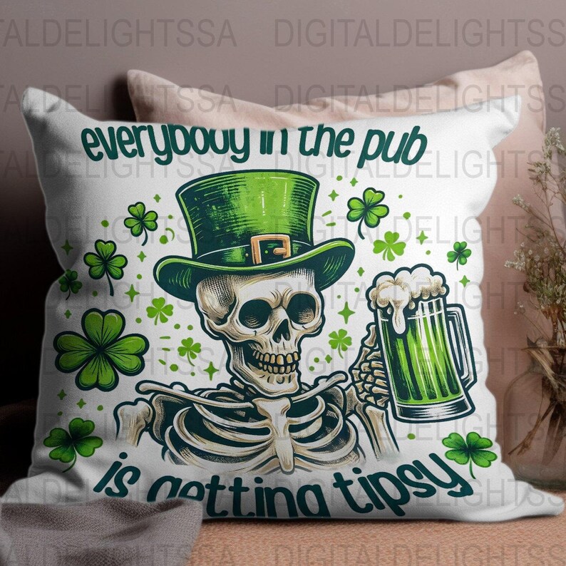 St. Patrick's Day Skeleton Graphic, Funny Pub Party Clipart, Green Beer ...