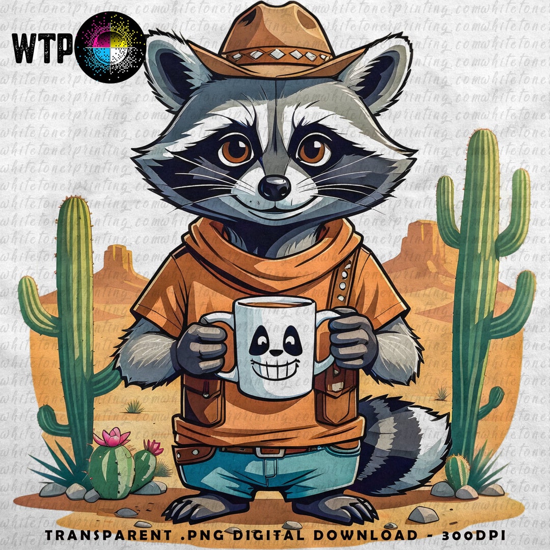 Cute Raccoon Clipart, Western Desert Theme, Digital Download, Cartoon ...