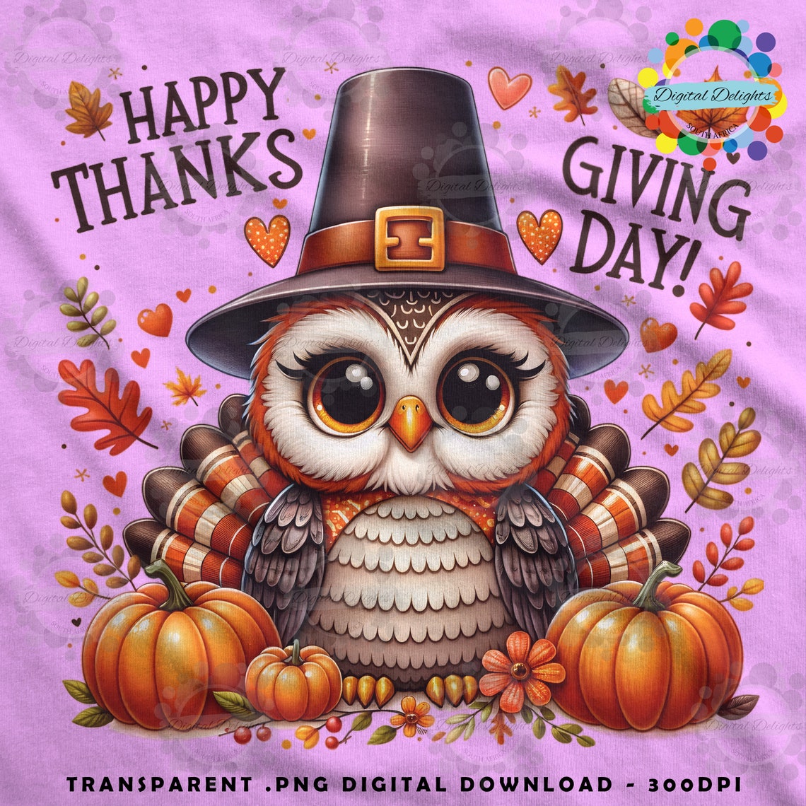 Happy Thanksgiving Day Adorable Owl With Pumpkins and Autumn Leaves ...