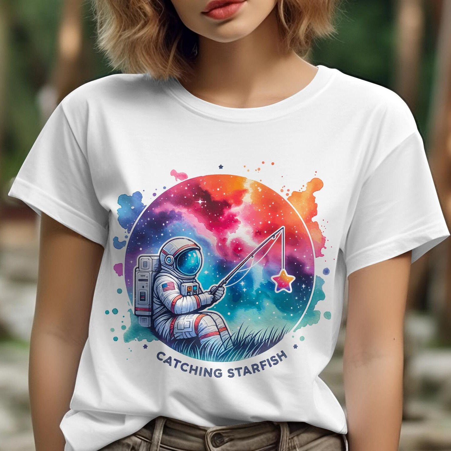 Astronaut Starfish Fishing Watercolor Digital Download, Sublimation ...