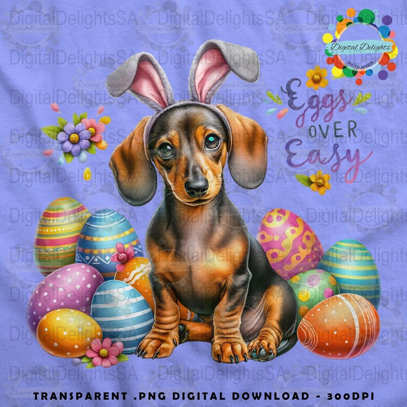 Easter Dachshund Digital Art, Cute Puppy With Bunny Ears, Spring ...