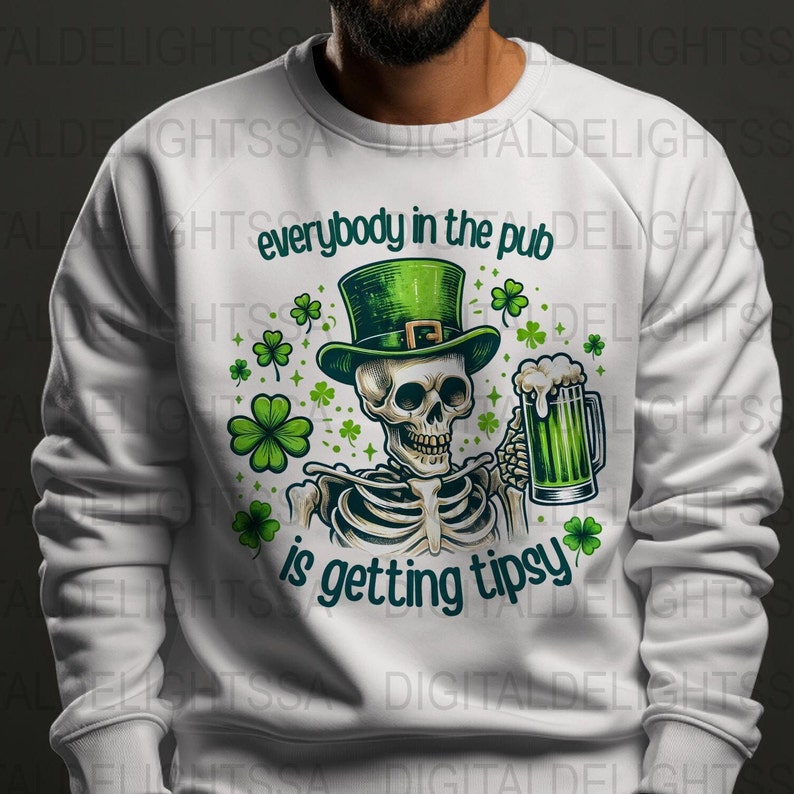St. Patrick's Day Skeleton Graphic, Funny Pub Party Clipart, Green Beer ...