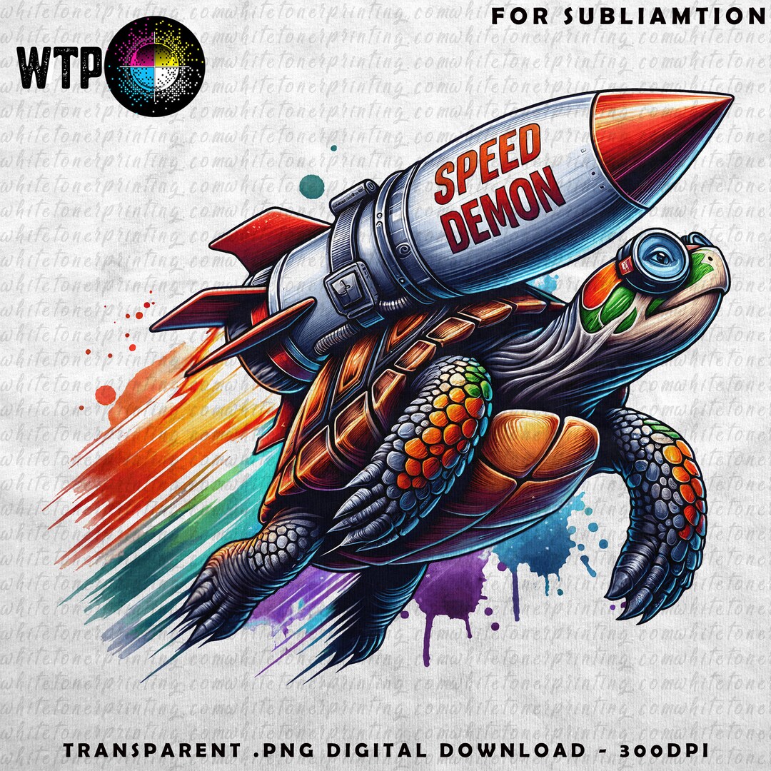 Rocket Turtle Sublimation Design, Colorful Speed Demon Digital Art ...