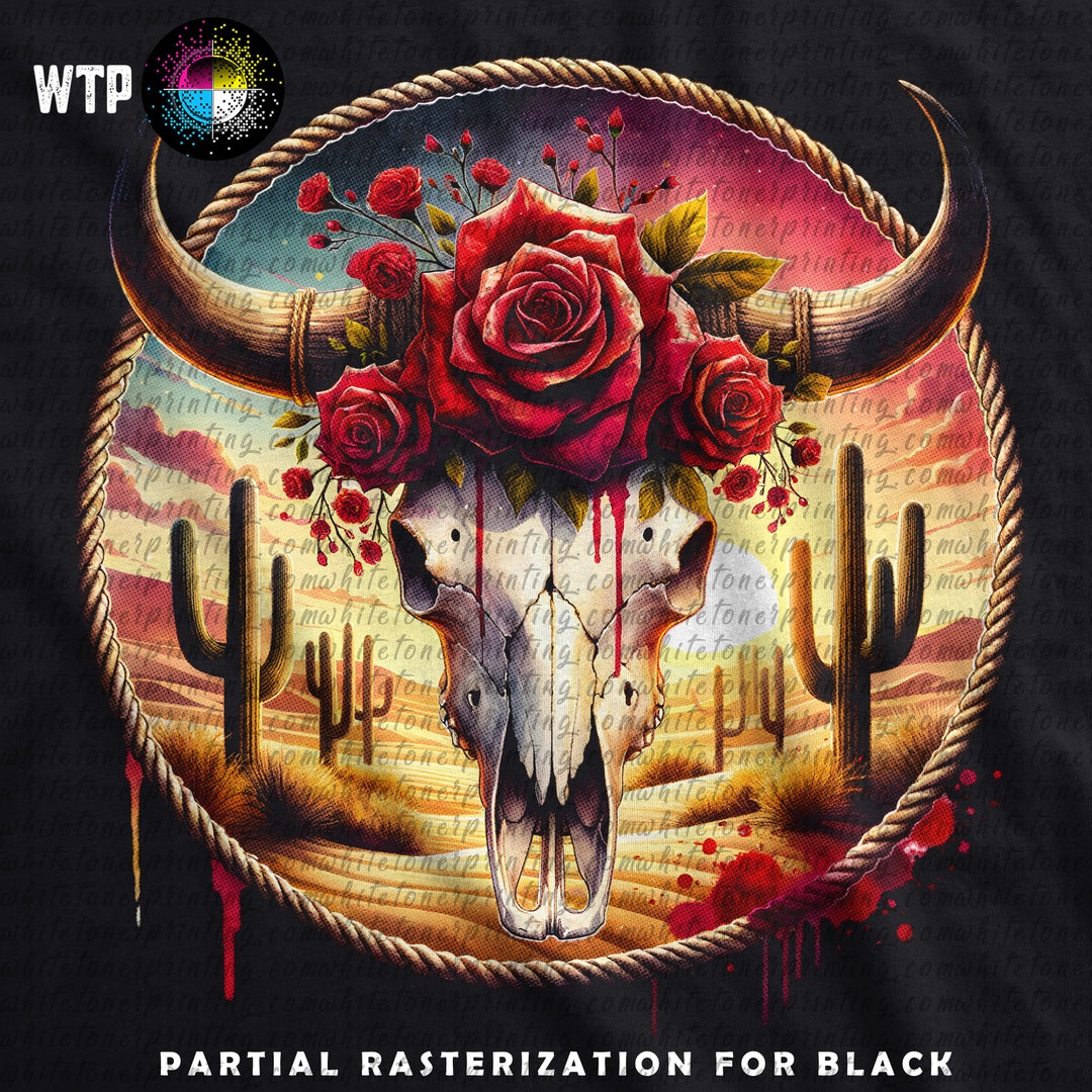 Desert Roses Western Graphic Tee Bundle 4 X Png, Cow Skull Halftone T ...