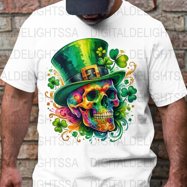 St. Patrick's Day Top Hat Colorful Skull Instant Download - Etsy
