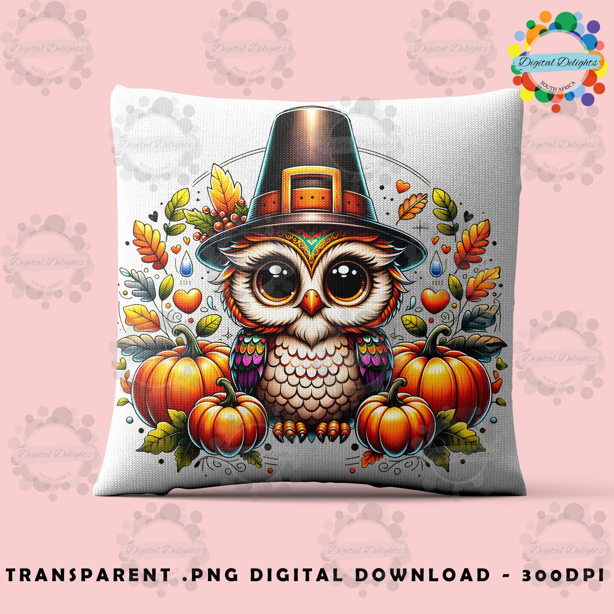 Happy Thanksgiving Day Adorable Owl With Pumpkins and Autumn Leaves ...