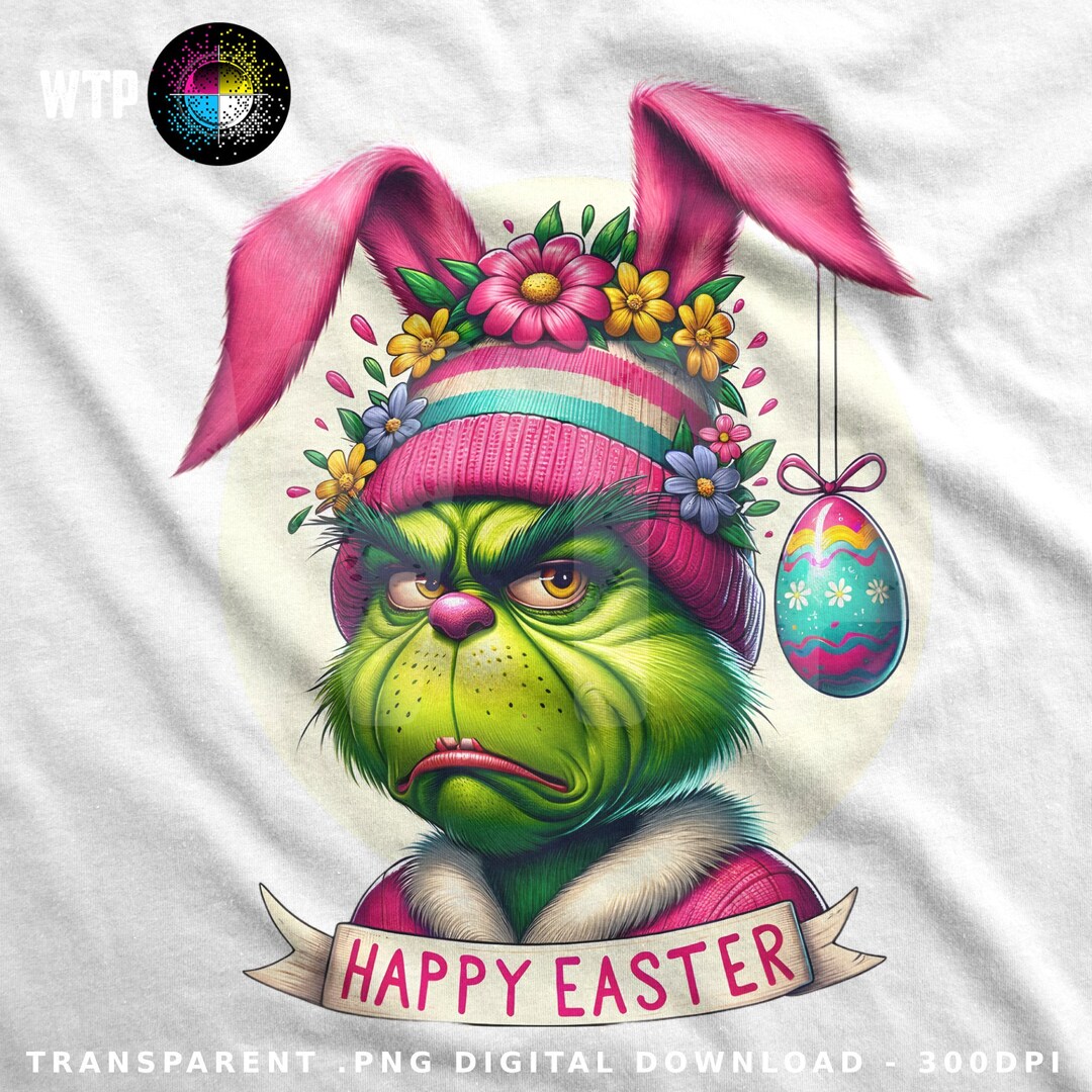 Easter Bunny Sublimation Design, Spring Bunny Ears Grumpy Character ...