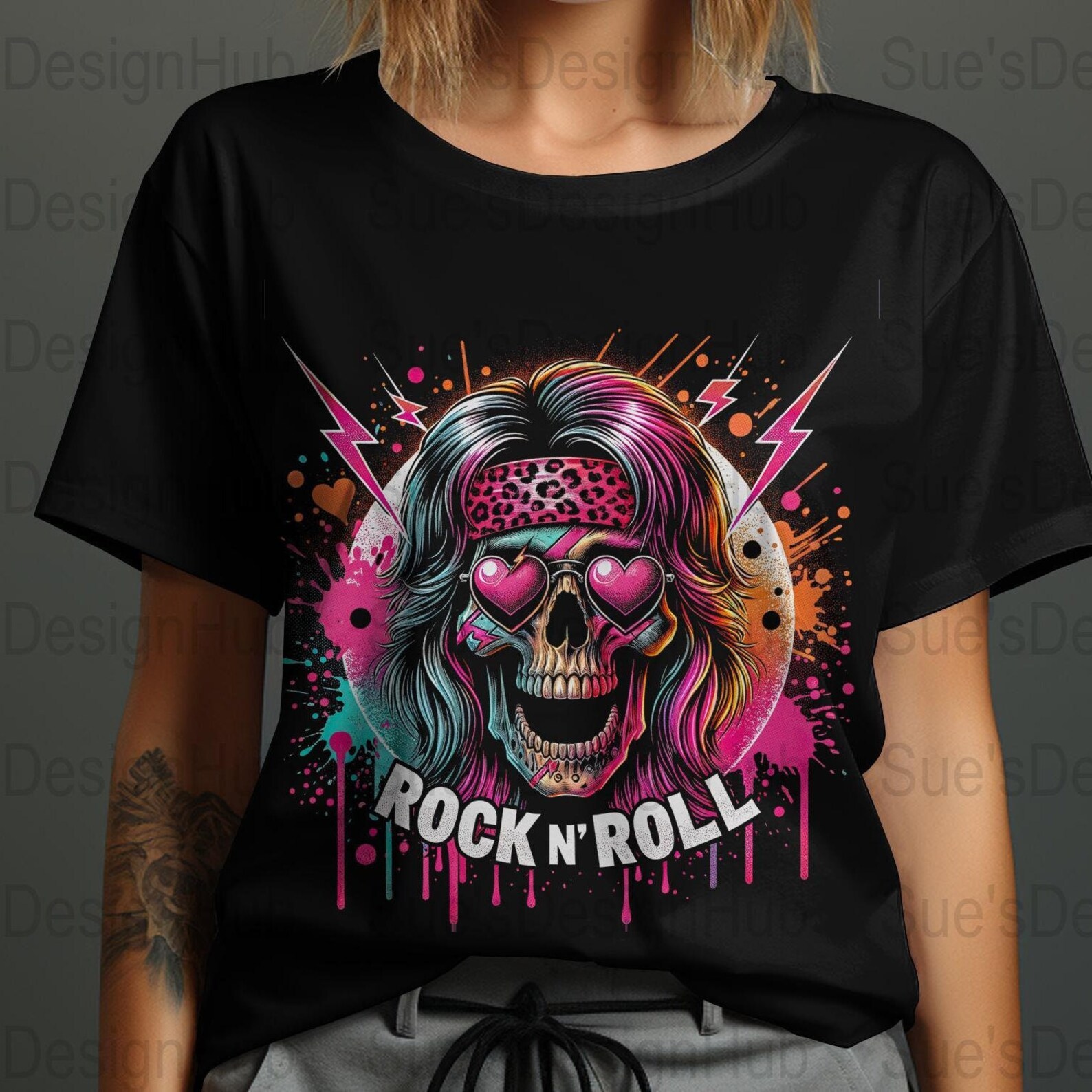 Vintage Rock N Roll T-shirt Design, Retro Skull With Heart Eyes ...