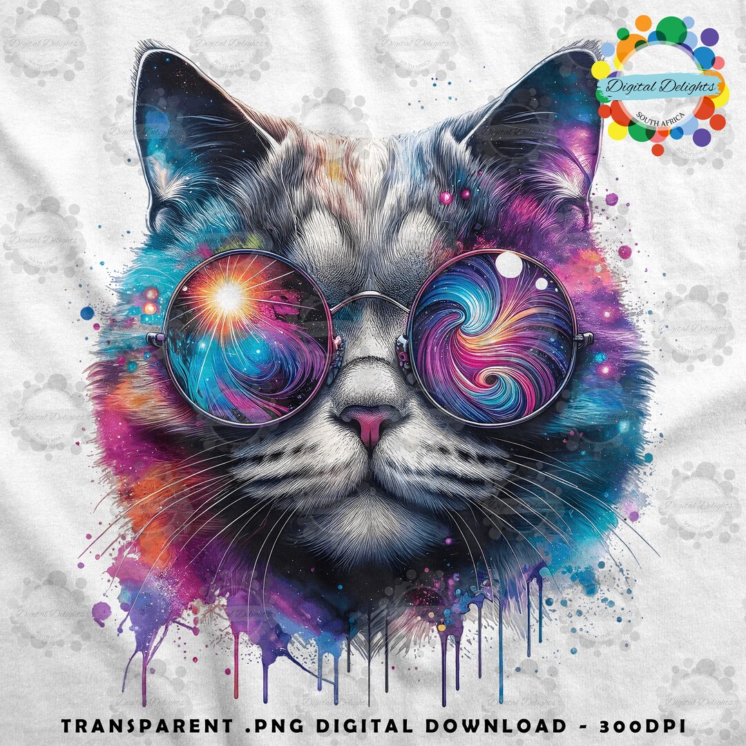Colorful Cat Face Design With Round Sunglasses Vibrant Cat - Etsy