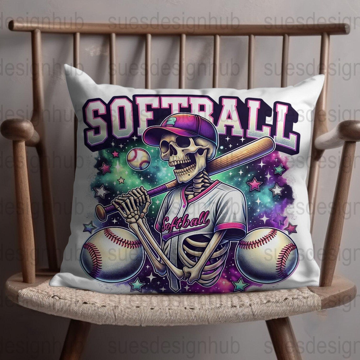 Cosmic Softball Skeleton Digital Galactic Baseball Skull , Space Theme ...