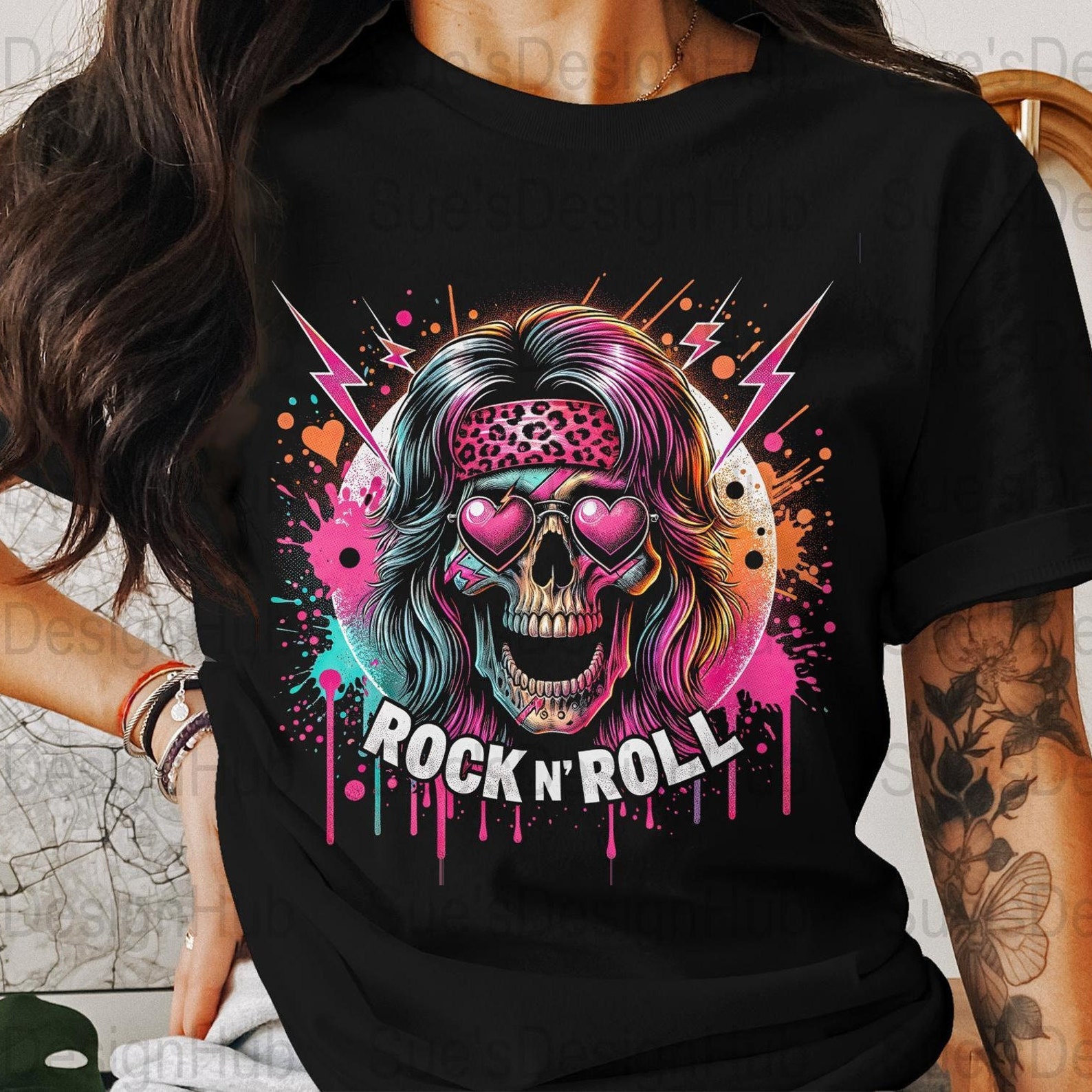 Vintage Rock N Roll T-shirt Design, Retro Skull With Heart Eyes ...