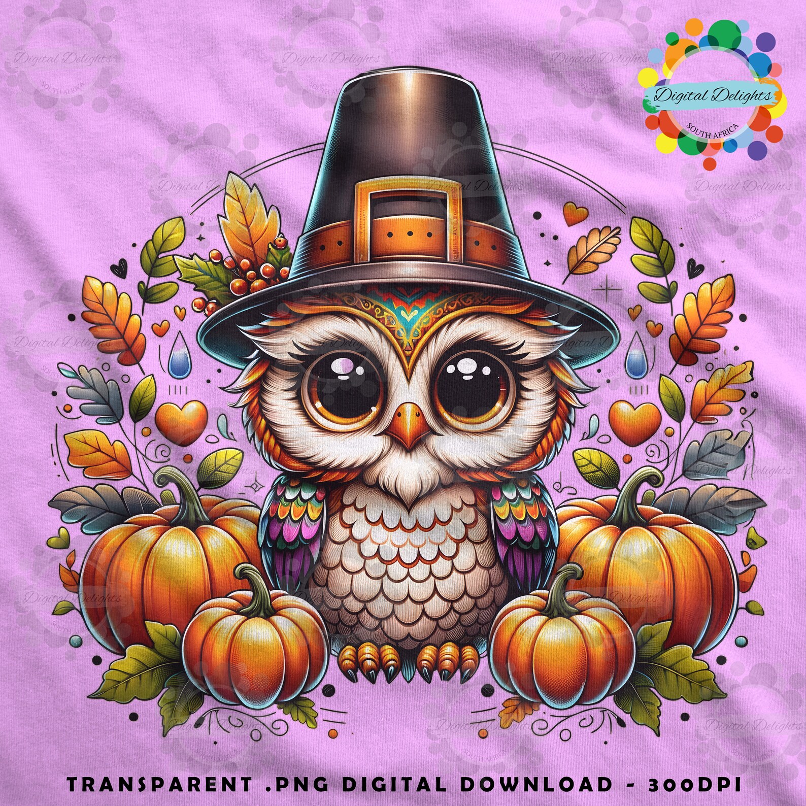 Happy Thanksgiving Day Adorable Owl With Pumpkins and Autumn Leaves ...