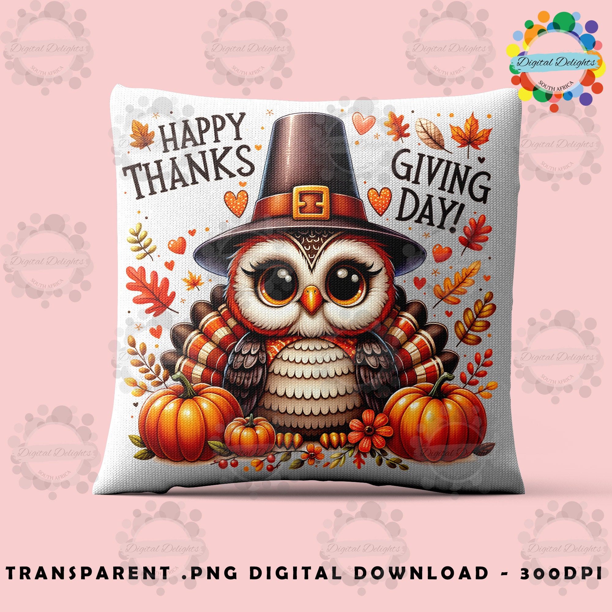 Happy Thanksgiving Day Adorable Owl With Pumpkins and Autumn Leaves ...