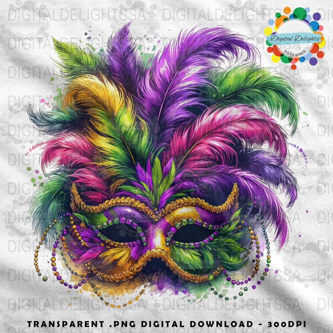Mardi Gras Feather Mask Clipart, Colorful Carnival Mask PNG, Festive ...