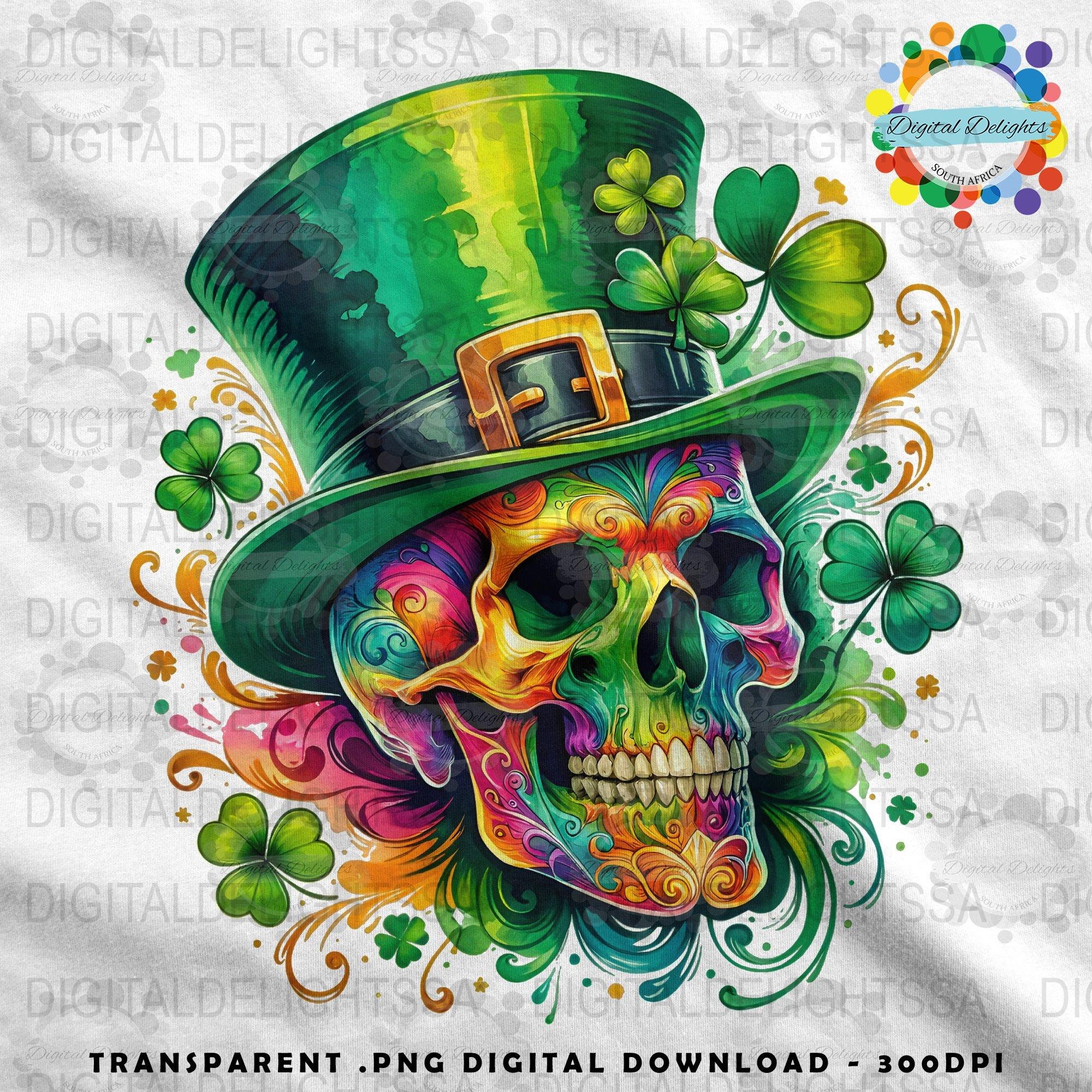 St. Patrick's Day Top Hat Colorful Skull Instant Download - Etsy